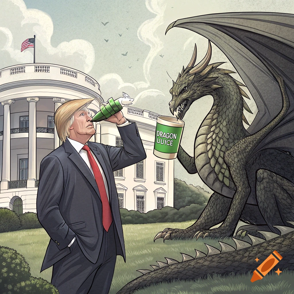 Donald Trump drinking dragon juice, parking dragon on White House lawn ...
