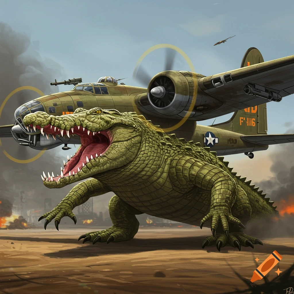Hybrid of crocodile and bomber plane on Craiyon