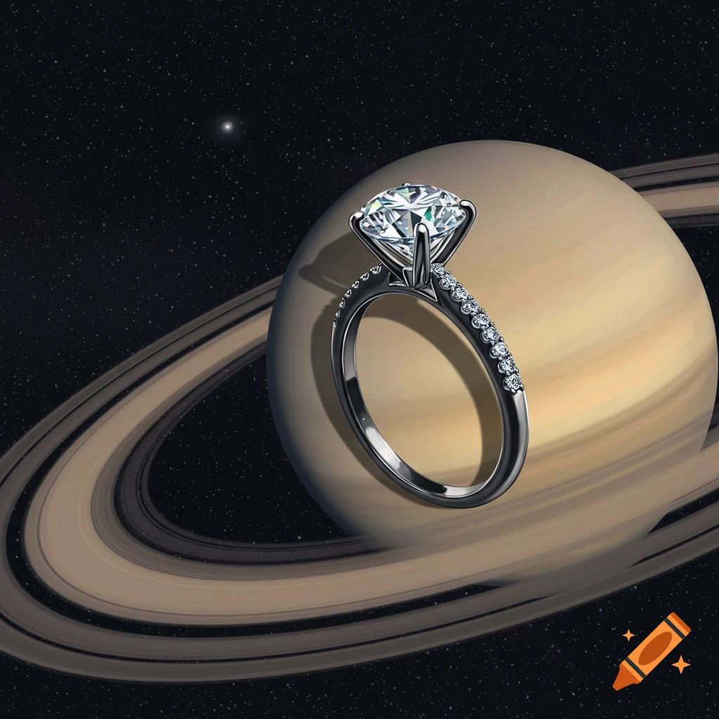 Wedding ring with a Mercury diamond and Saturn's rings on Craiyon