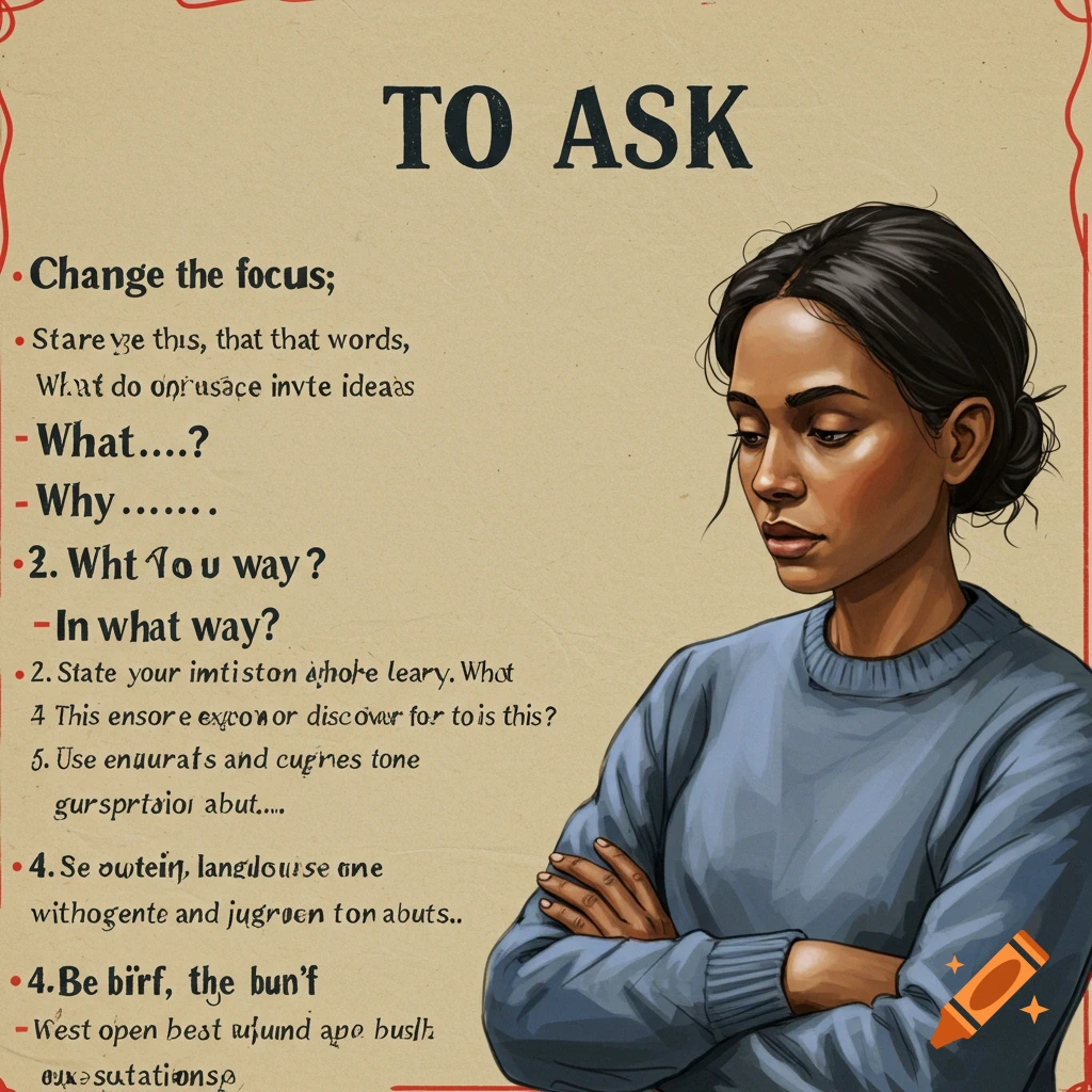 Text outlining how to ask open-ended questions on Craiyon