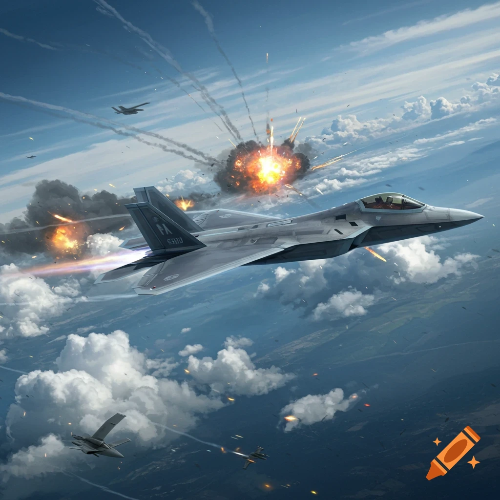 Fighter jet in combat on Craiyon