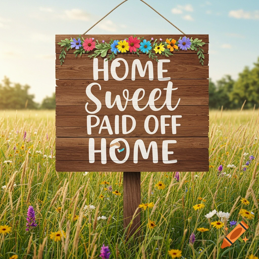 Sign with the words 'home sweet paid off home' on Craiyon