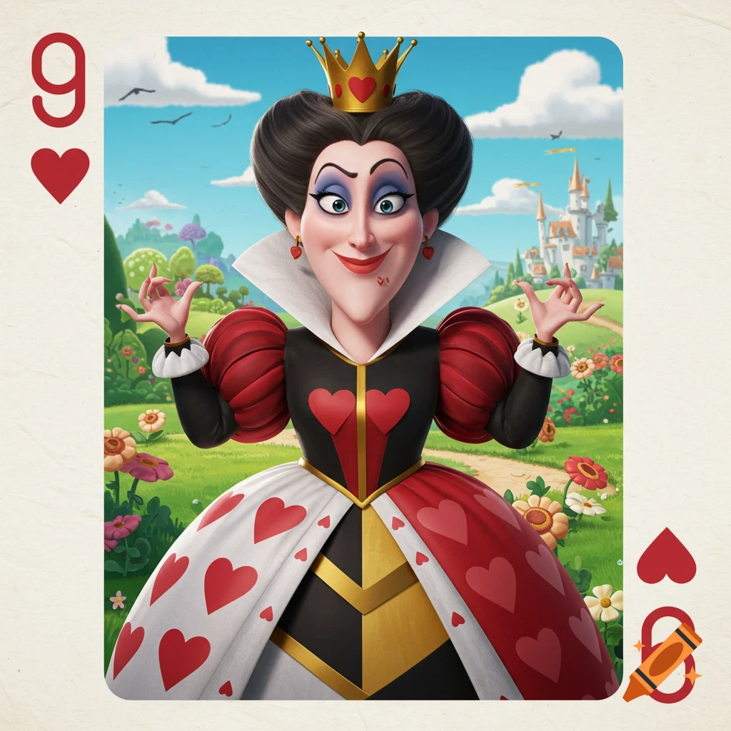 Cartoon Queen Of Hearts Card