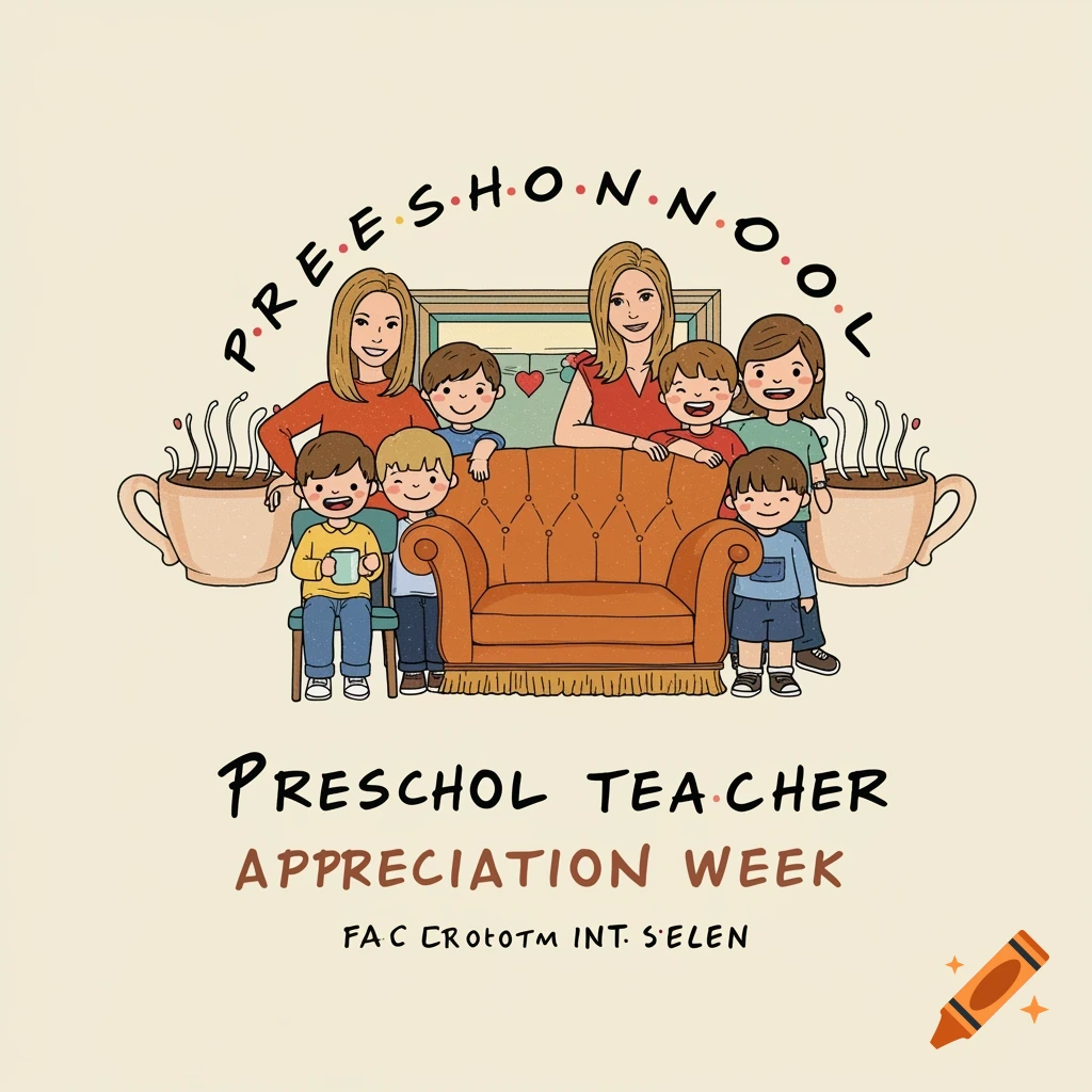 Preschool teacher appreciation week logo, Friends TV show theme on Craiyon