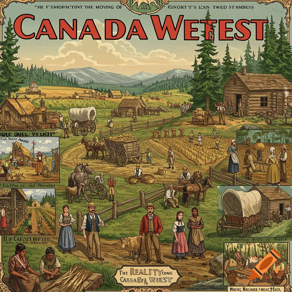 Poster depicting the realities of moving to Western Canada in 1867 on ...