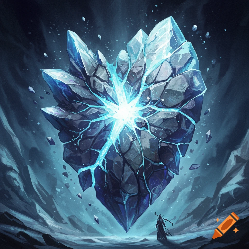 Crystone Heart: jagged, raw crystalline relic with sapphire veins and ...