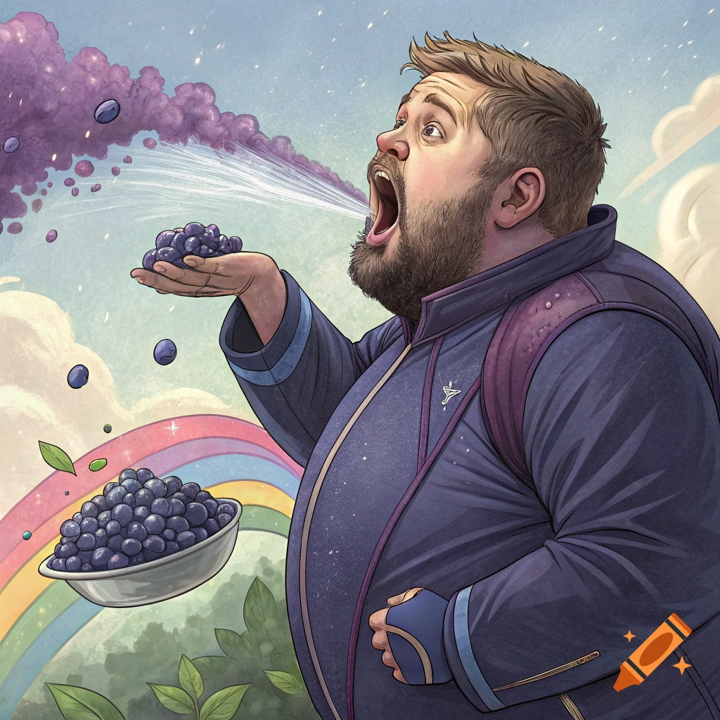 Kevin Owens inflated like Violet Beauregarde from Willy Wonka. on Craiyon