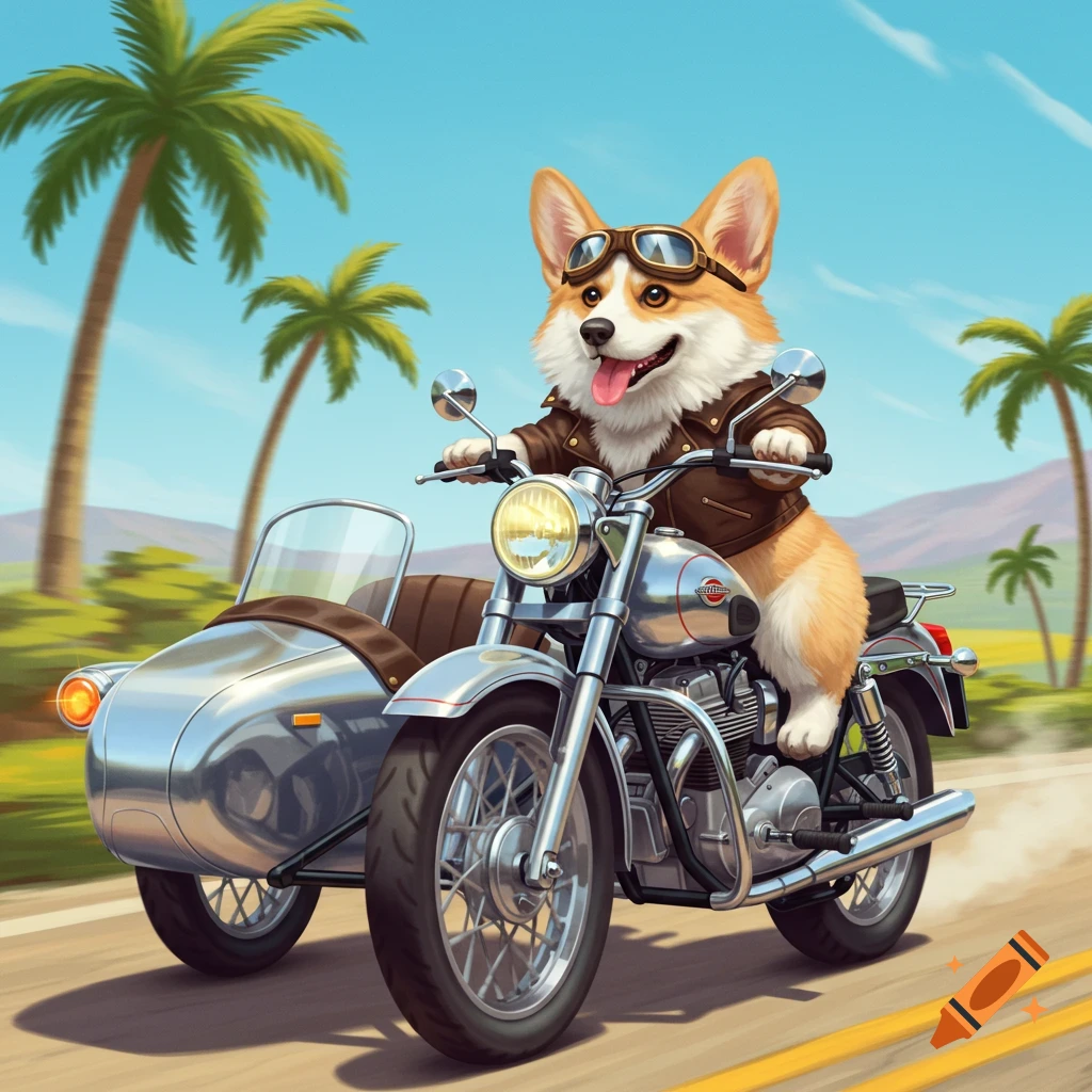 Corgi riding a motorcycle on Craiyon
