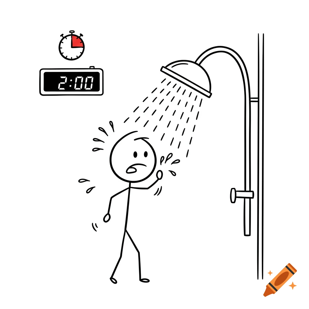 Stick figure person looks distressed as a timer shows 2:00 under a ...