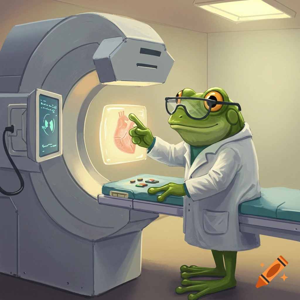 A cartoon pickle dressed as a nurse holds a stethoscope in a hospital ...