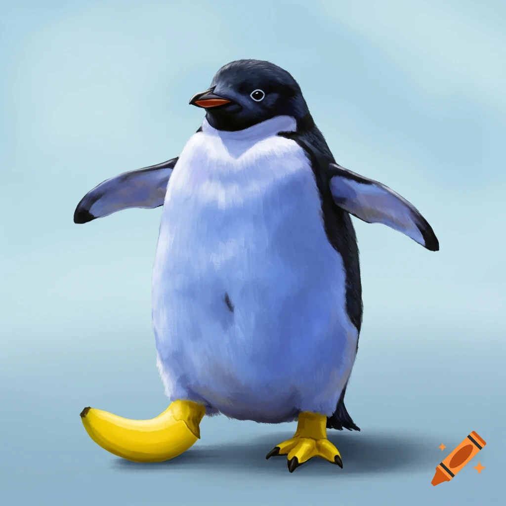Penguin with a blueberry body and banana legs on Craiyon
