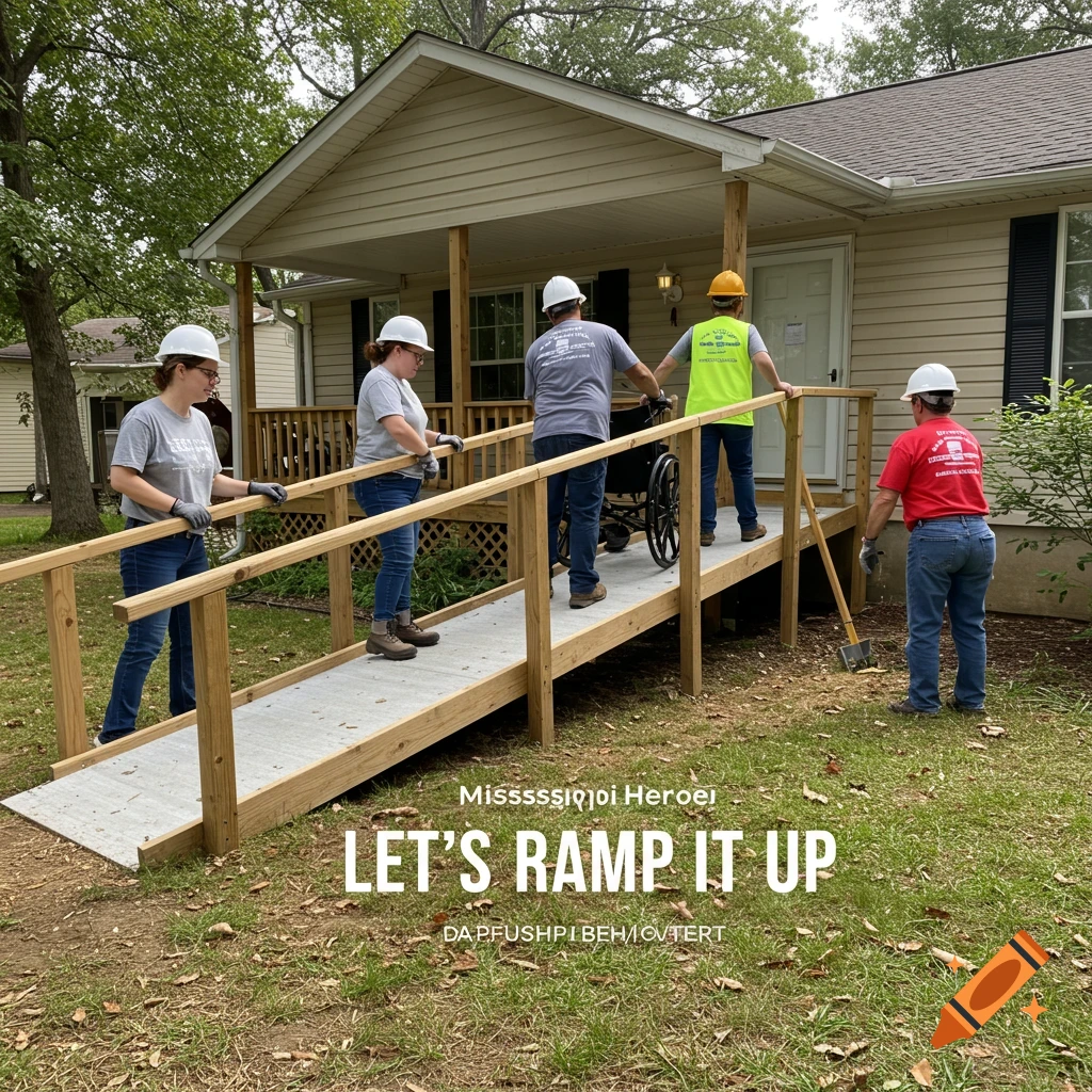 Individuals building a wheelchair ramp onto a home with Let's ramp it ...