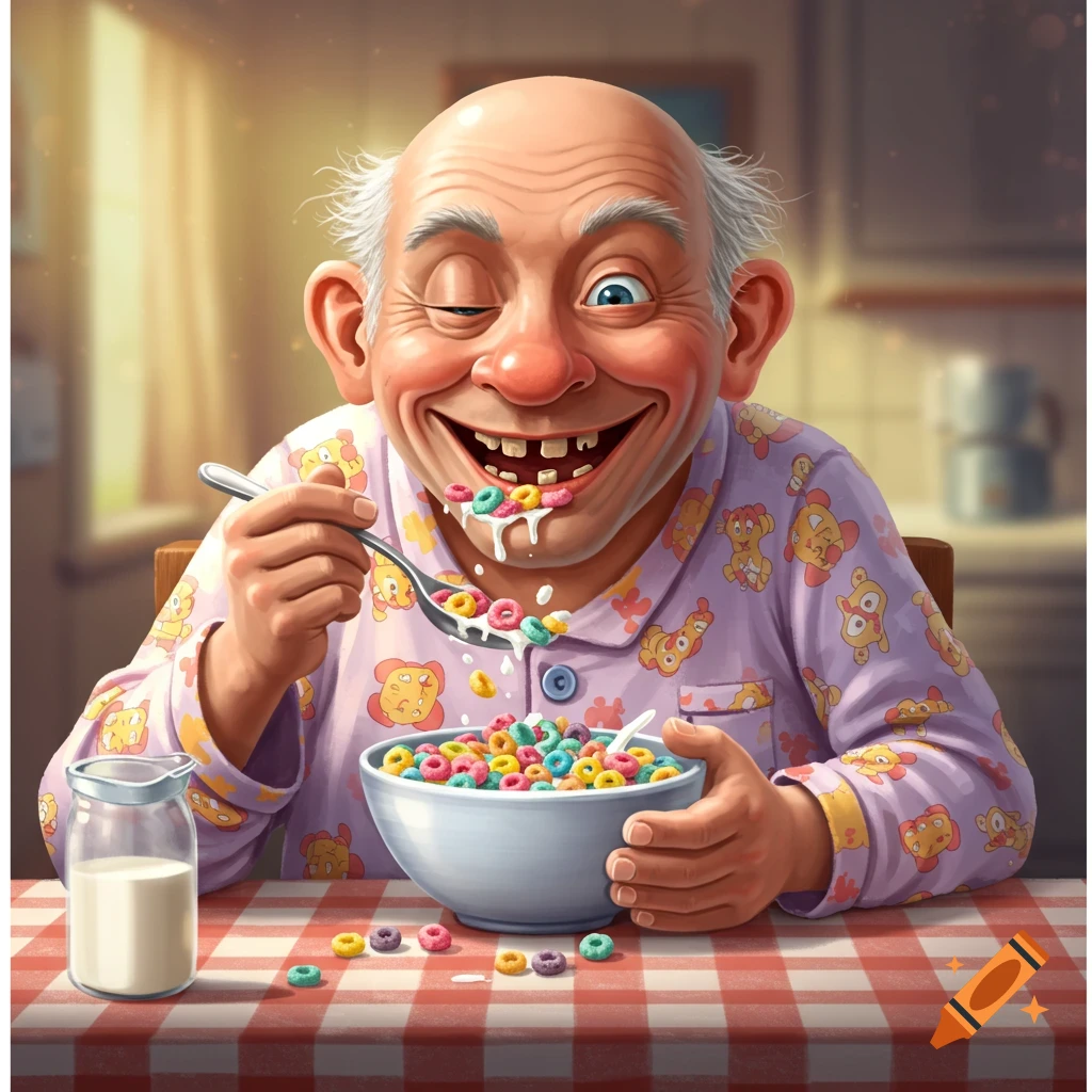 Old man eating cereal on Craiyon