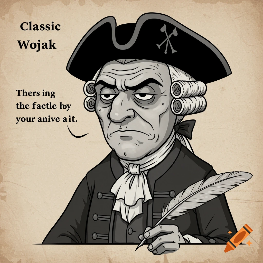 Black and white cartoon of a man in a colonial wig holding a quill ...