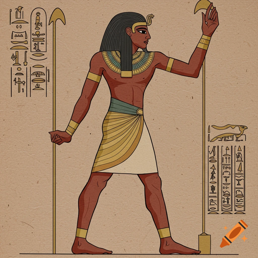 Stylized illustration of an ancient Egyptian man in traditional attire ...