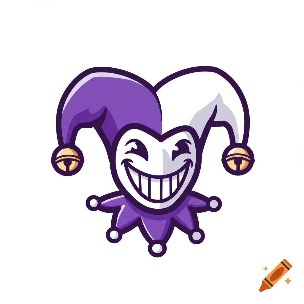 Cartoonish purple and white jester logo for a radio station on Craiyon