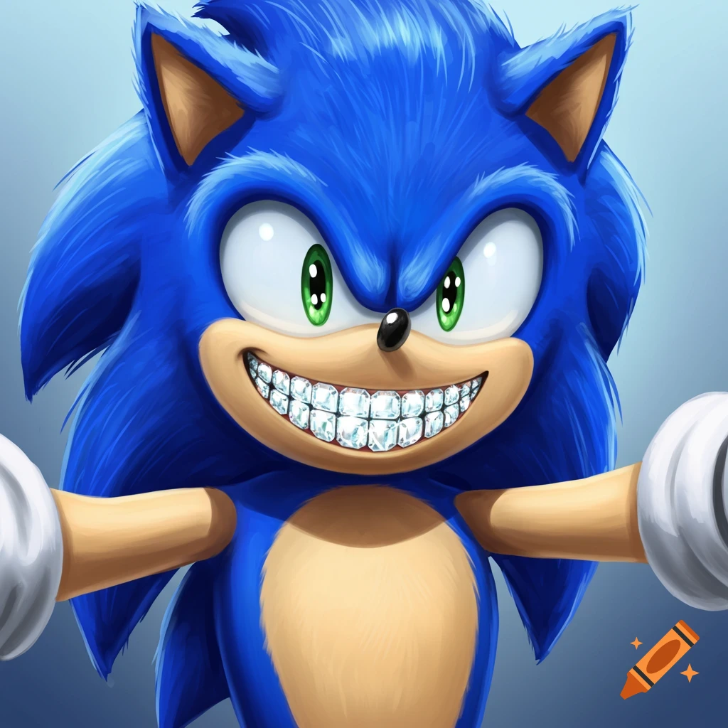 Sonic the Hedgehog selfie with diamond grill on Craiyon