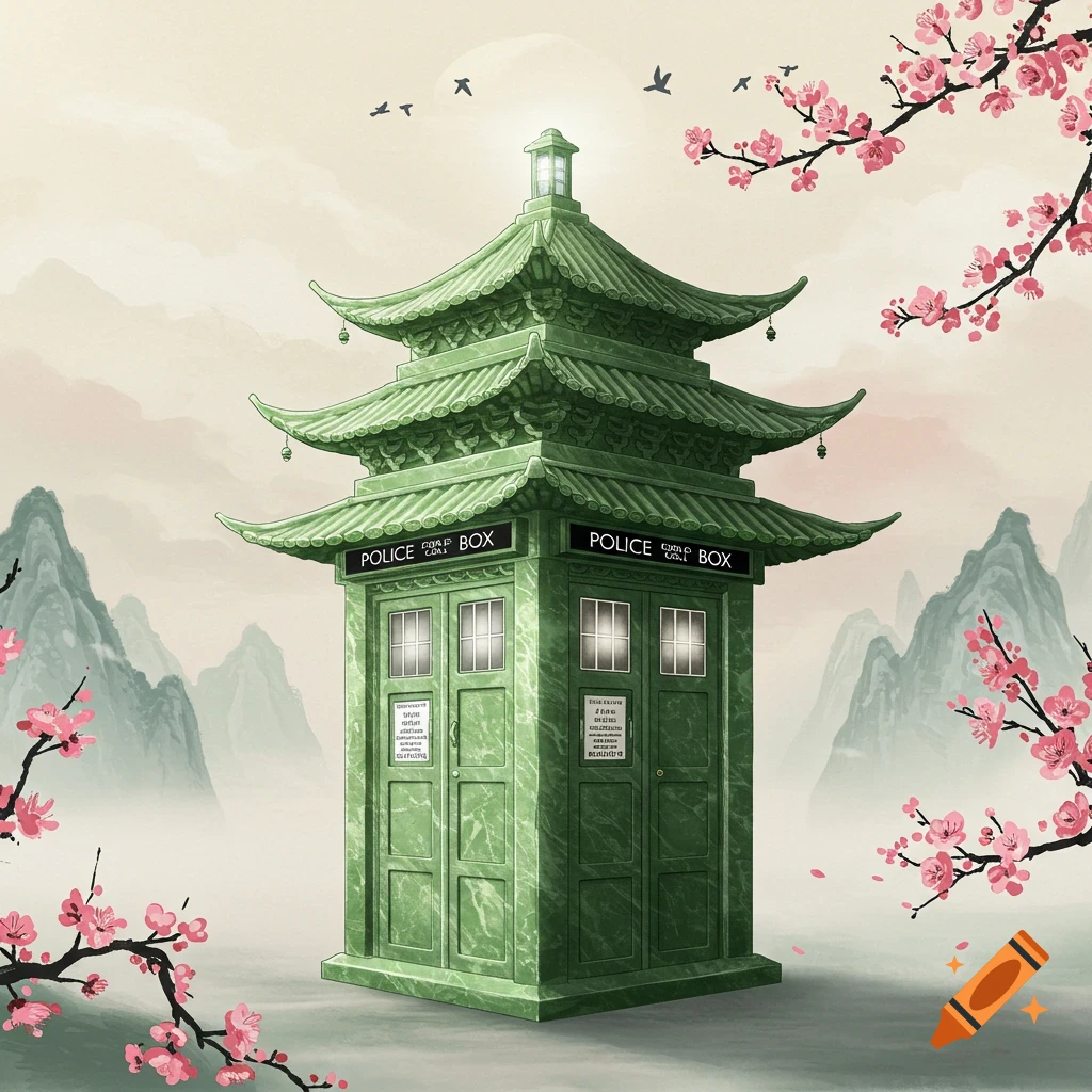 TARDIS resembling a jade pagoda on Craiyon