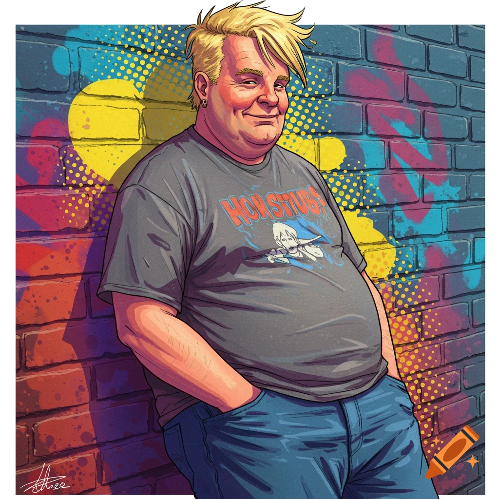 50 year old man with blonde skater hair and husky build on Craiyon