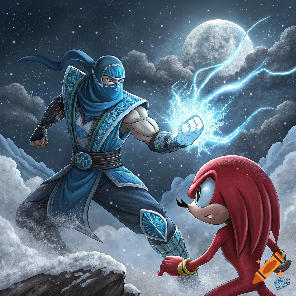Sub-Zero from Mortal Kombat and Knuckles the Echidna fighting in the ...
