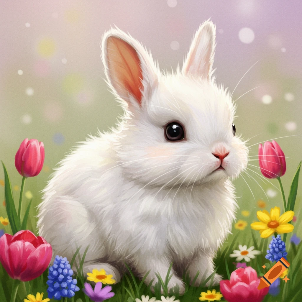 A cute bunny peers out from vibrant pink and red roses. on Craiyon