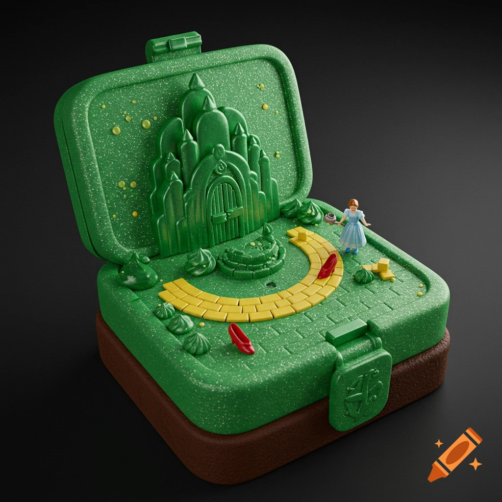 A miniature green Polly Pocket compact toy in the style of the Emerald ...