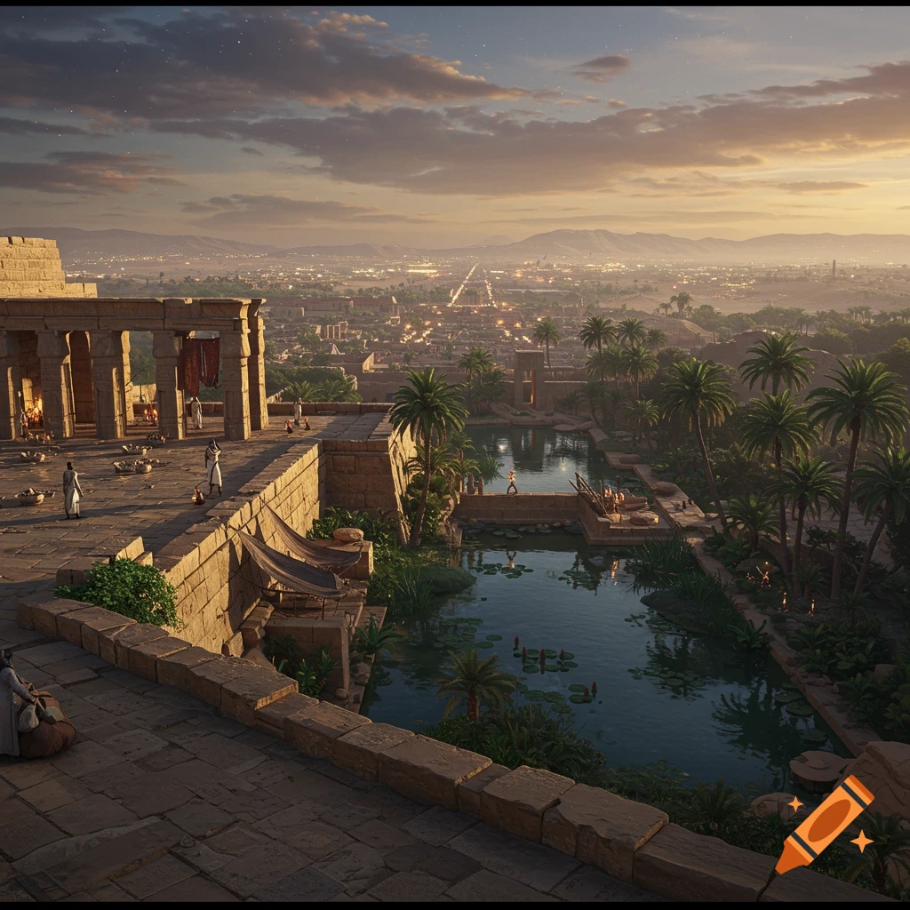 Photorealistic landscape of an ancient Egyptian city from a high ...