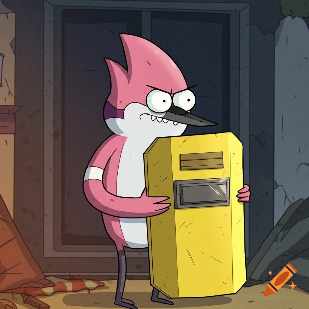 Pops from Regular Show holding Rainbow Six Siege shield on Craiyon