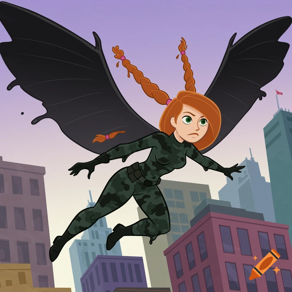 Cartoon illustration of Kim Possible in a black and yellow queen bee ...