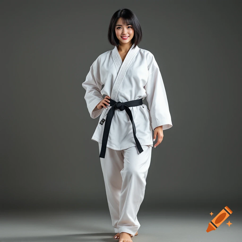 Southeast Asian model in taekwondo robe posing on Craiyon