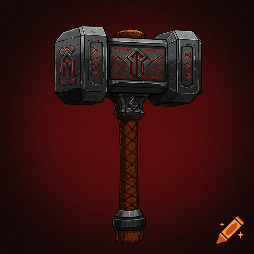 Stone hammer with wooden handle in a stylized fantasy design on Craiyon