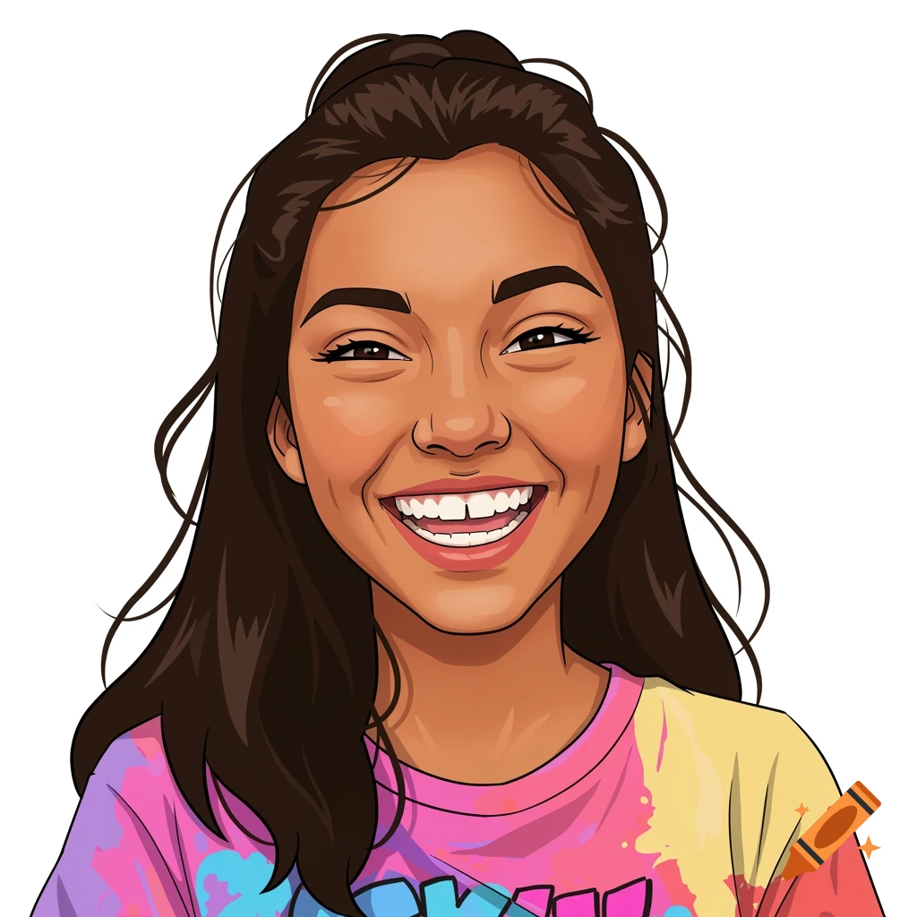 Hispanic girl smiling with broad nose and gap teeth on Craiyon