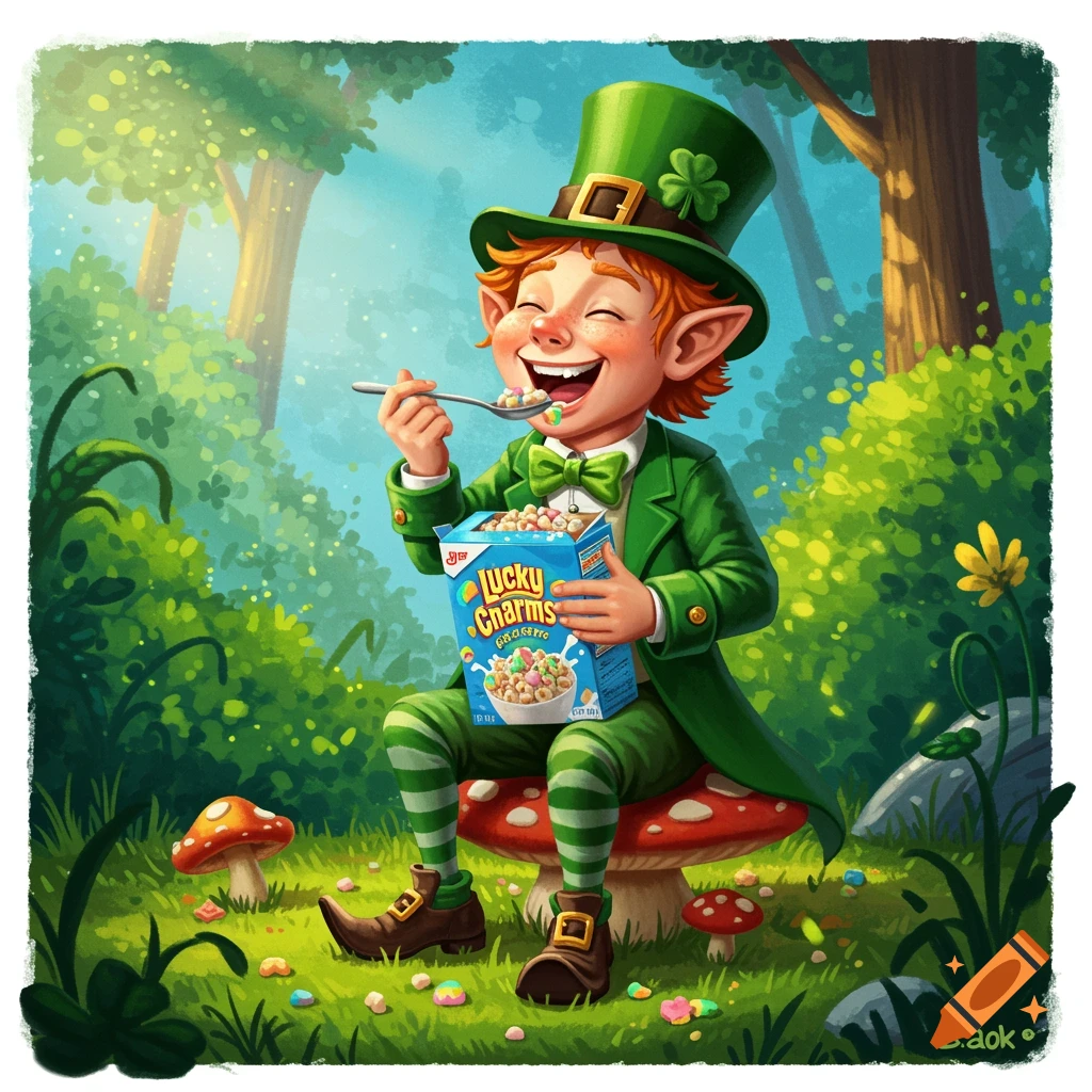 Illustration of a leprechaun sitting in a sunny field with a rainbow ...