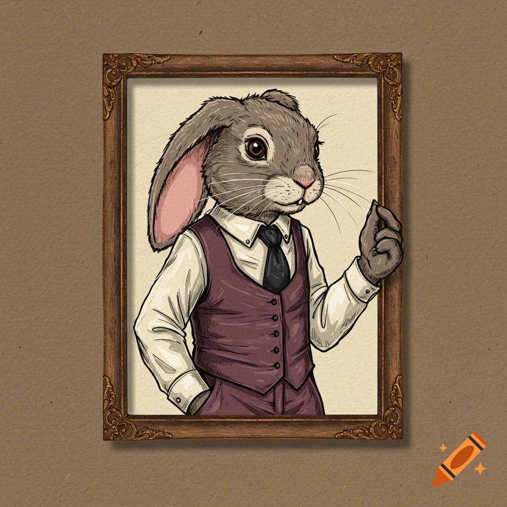 Drawing of a bunny wearing framer's clothes. on Craiyon