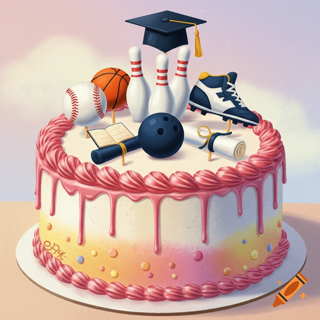 Graduation cake decorated with a cap, diploma, raspberries, flowers ...