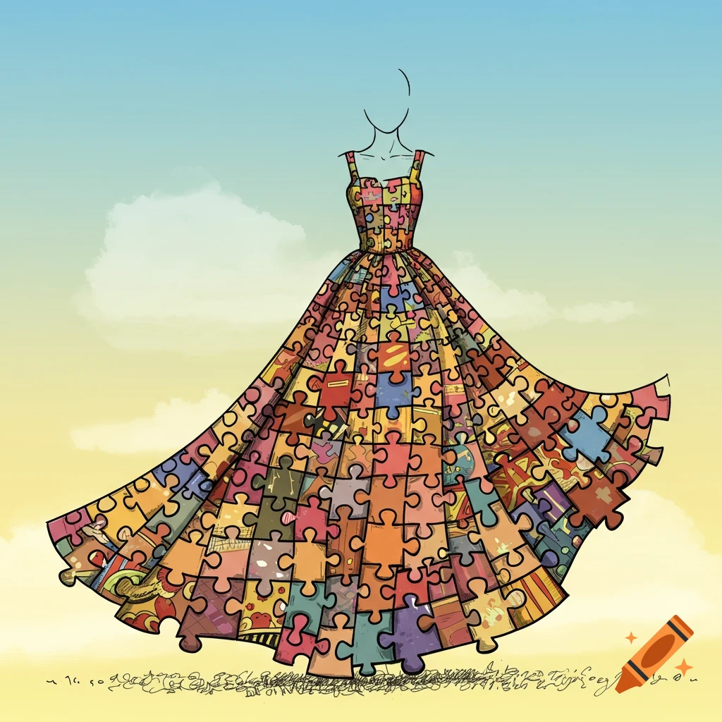 Dress made of puzzle pieces drawing on Craiyon