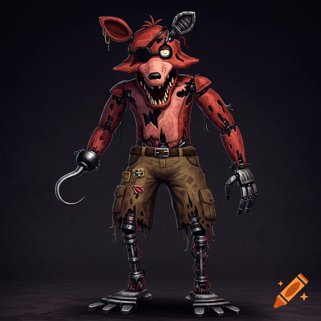 Animatronic pirate fox with a hook hand and eye patch. on Craiyon