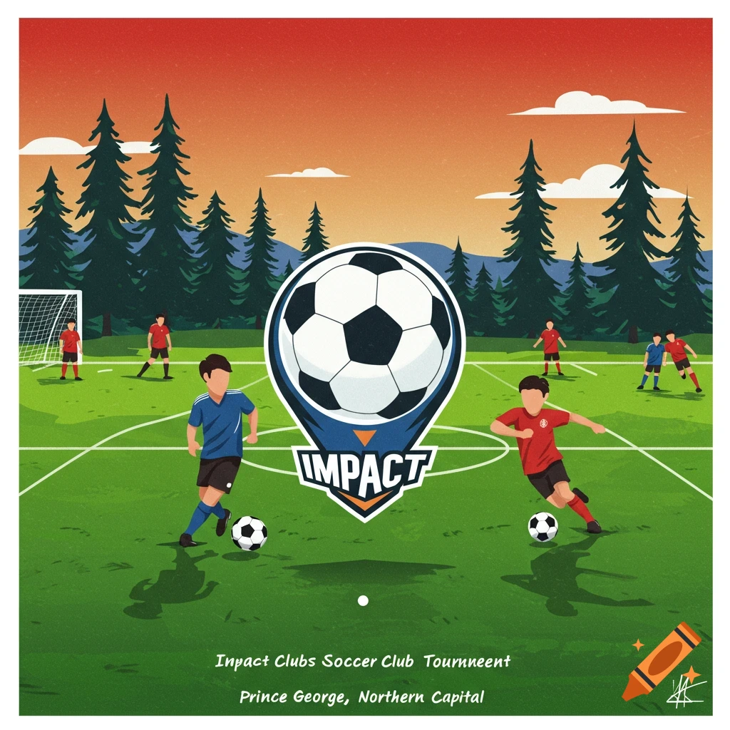 Stylized illustration of a soccer tournament with players, a large ball ...