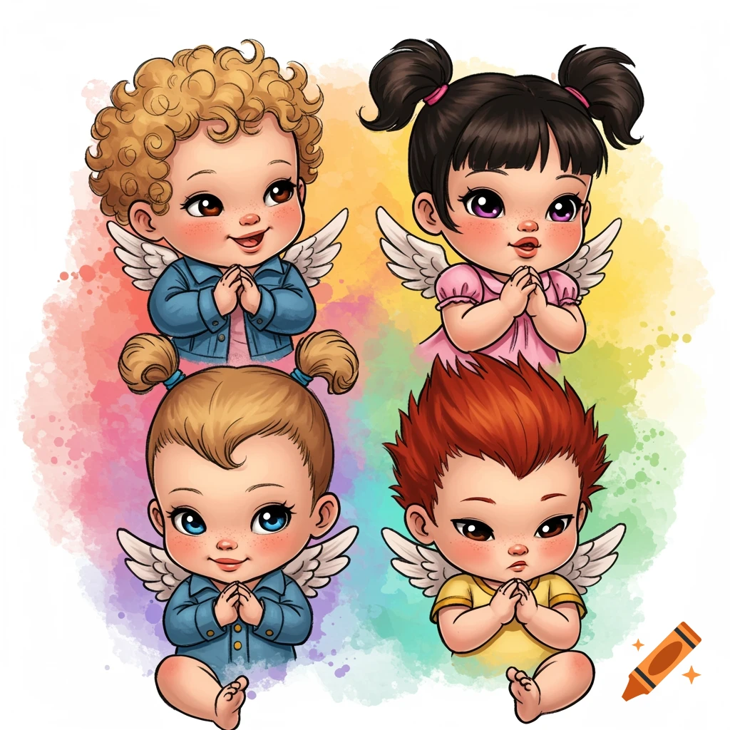 New school tattoo drawing of four praying angels on Craiyon