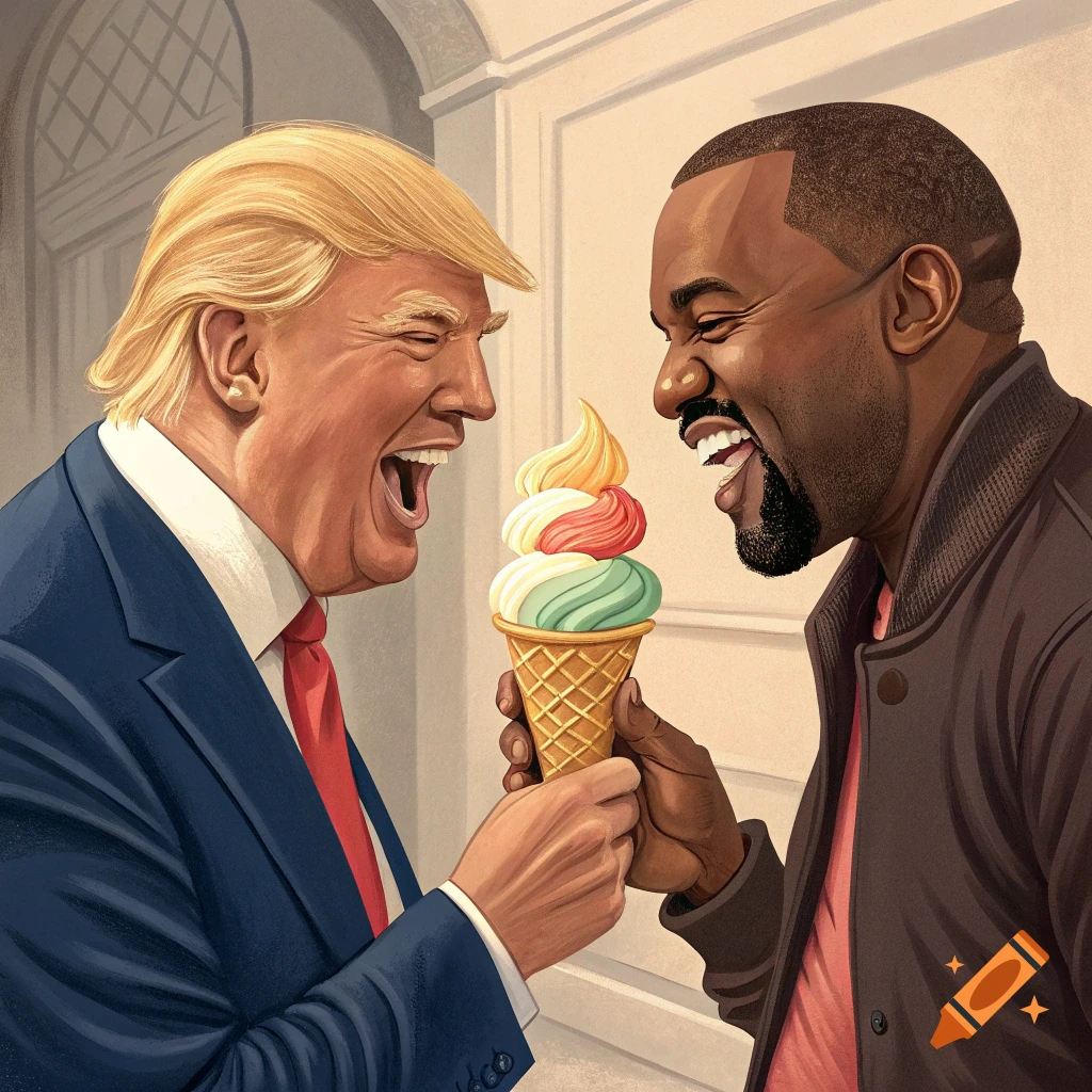 Donald Trump eating ice cream from Kanye West's hand on Craiyon