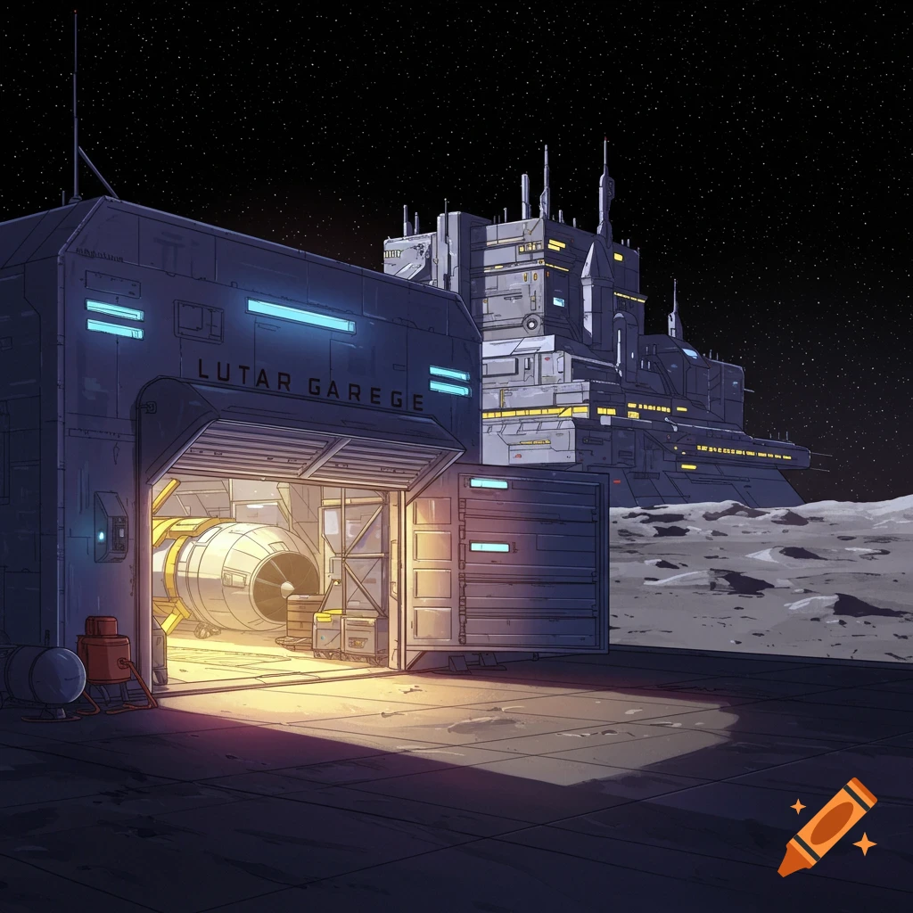 Cartoon illustration of a bear spaceship near a space station in space ...