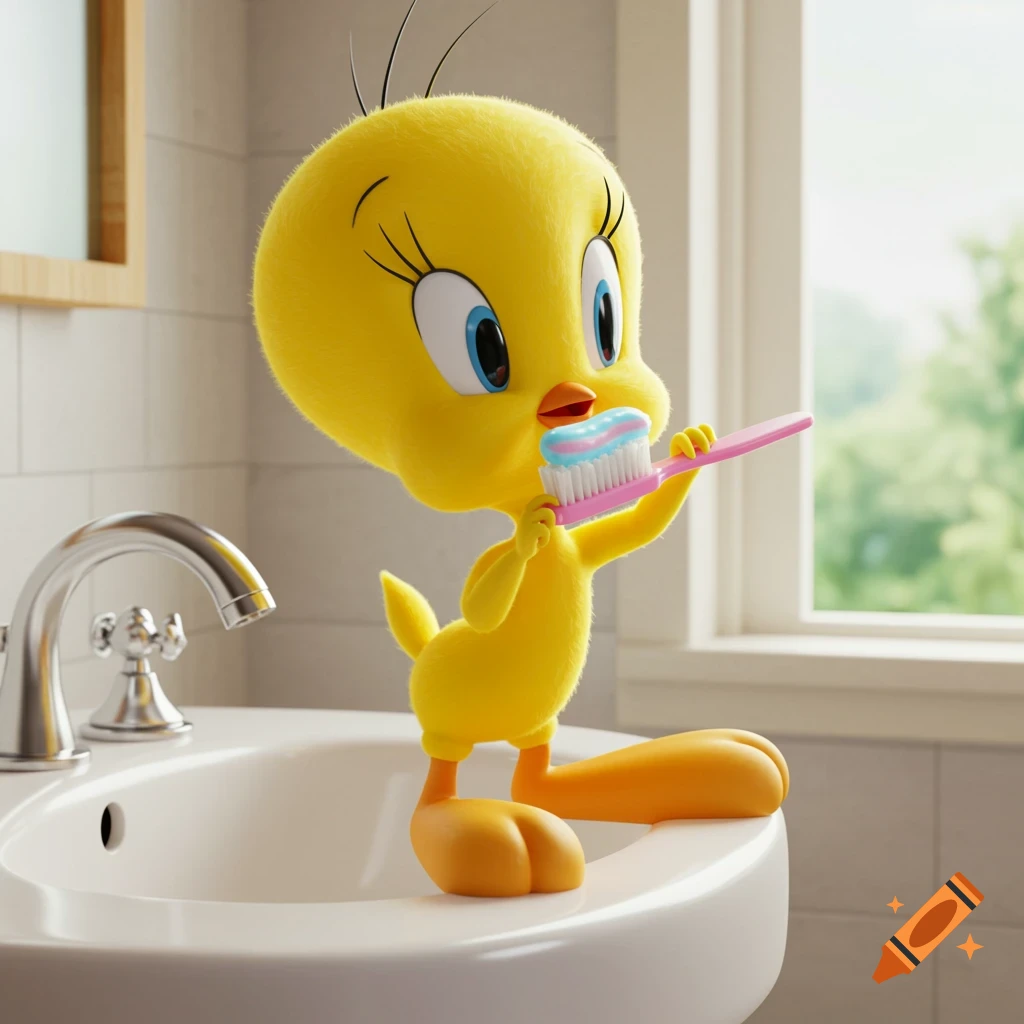 Tweety Bird brushing teeth on Craiyon