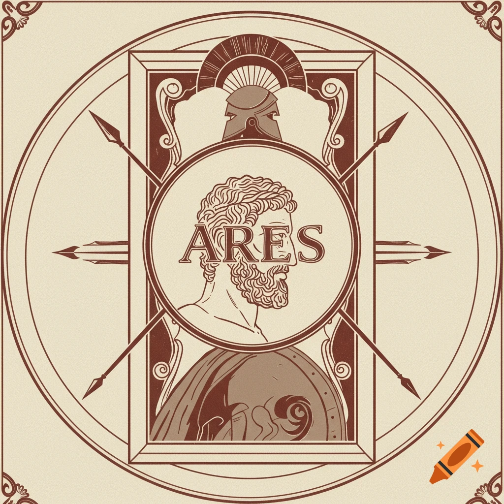 Ares logo with Greek god theme, featuring ancient Greek font and ...