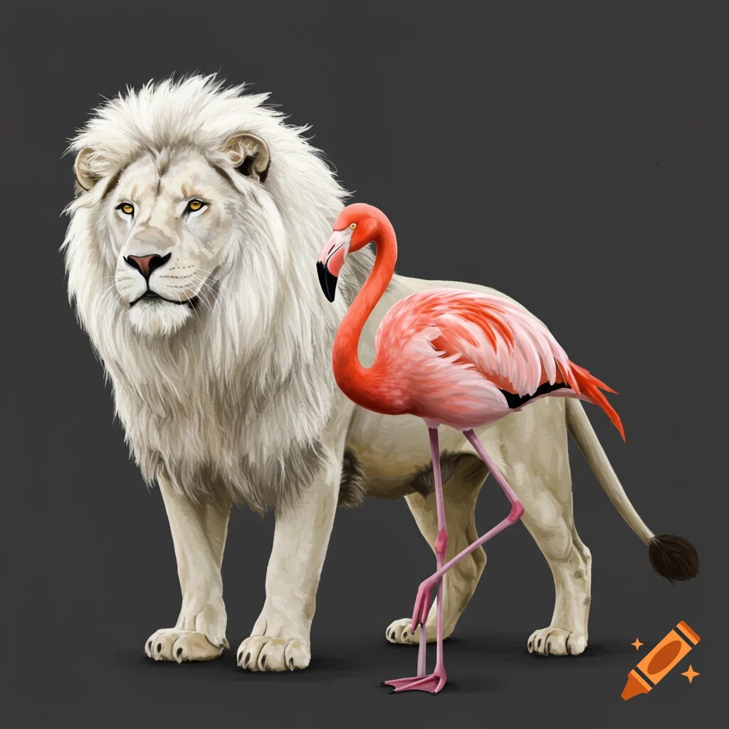 White furred lion-capybara-flamingo hybrid creature on Craiyon