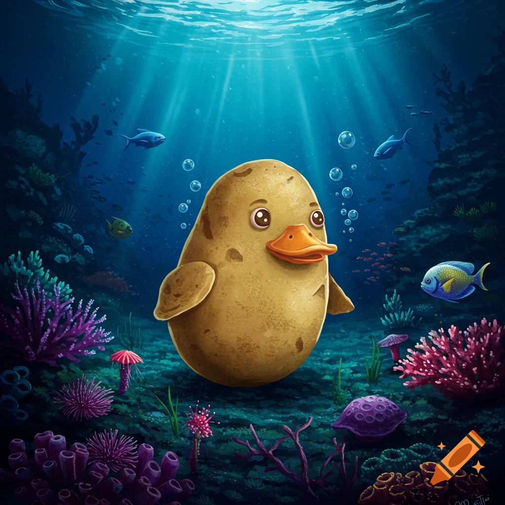 Potato with a duck's face at the bottom of the ocean on Craiyon