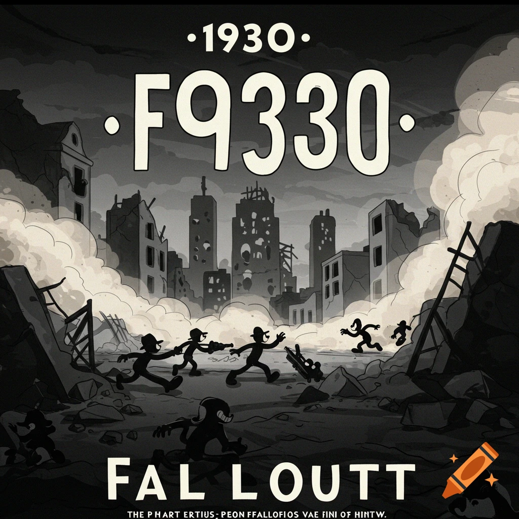 1930s Fallout cartoon background in black and white on Craiyon