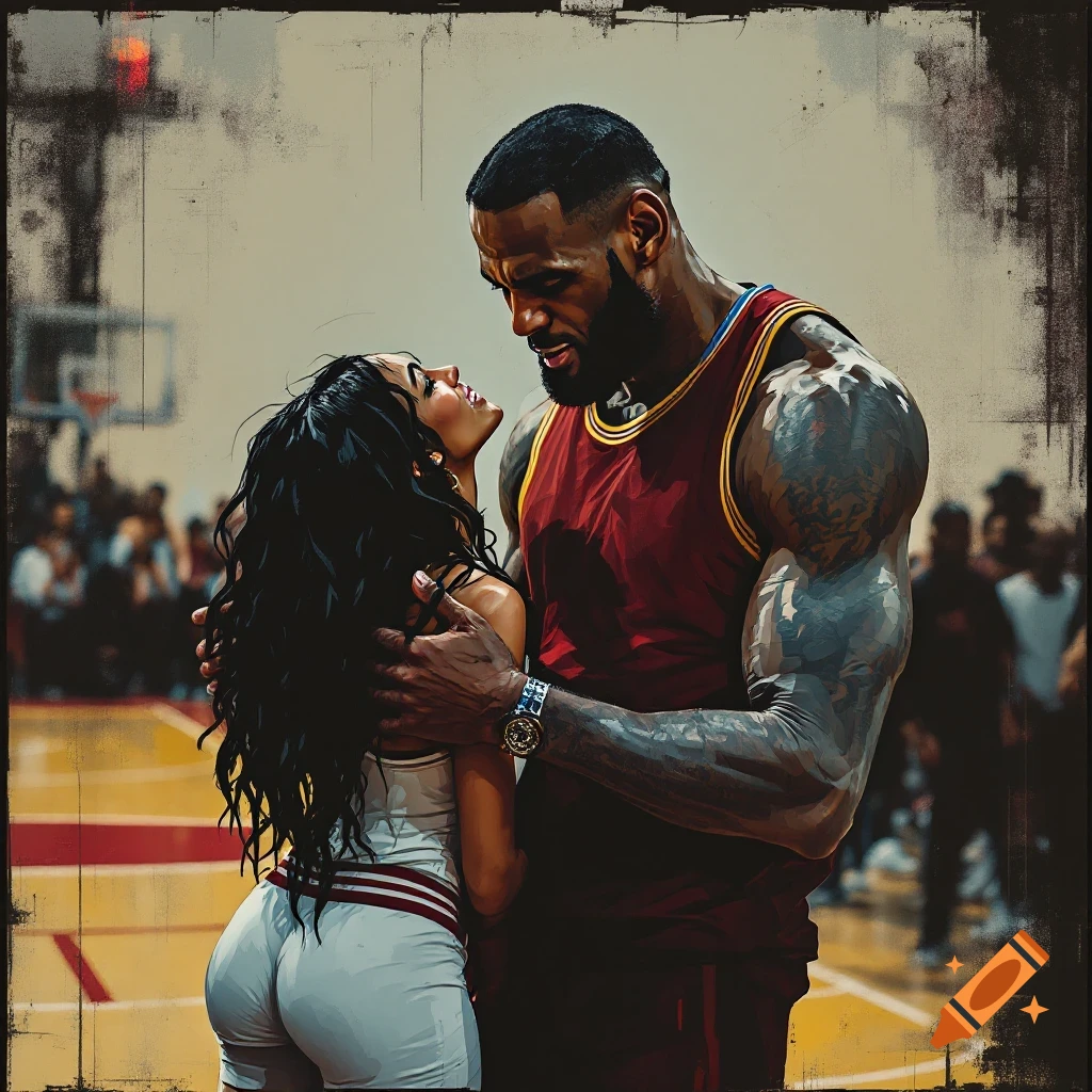 LeBron James dapping up a girl on the basketball court on Craiyon