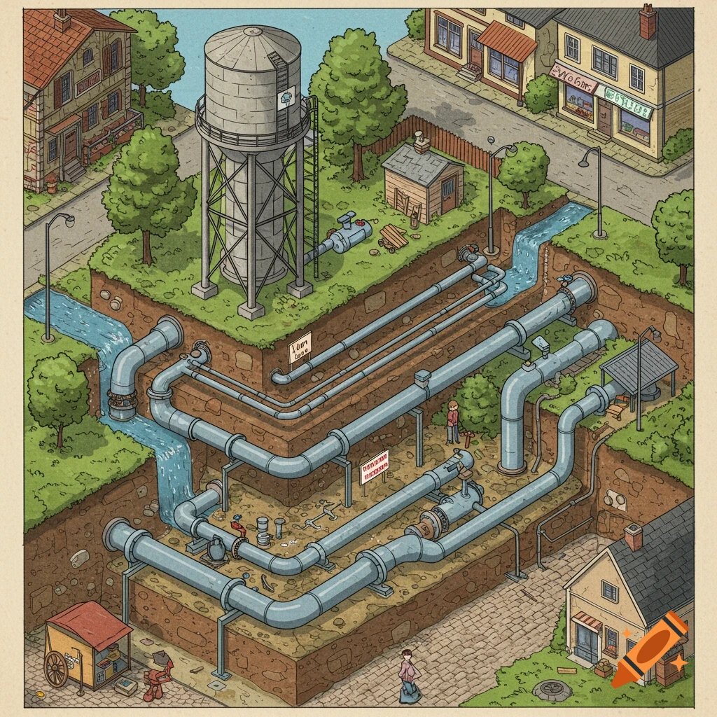 A quaint wooden house with blue rainwater collection tanks in a lush ...