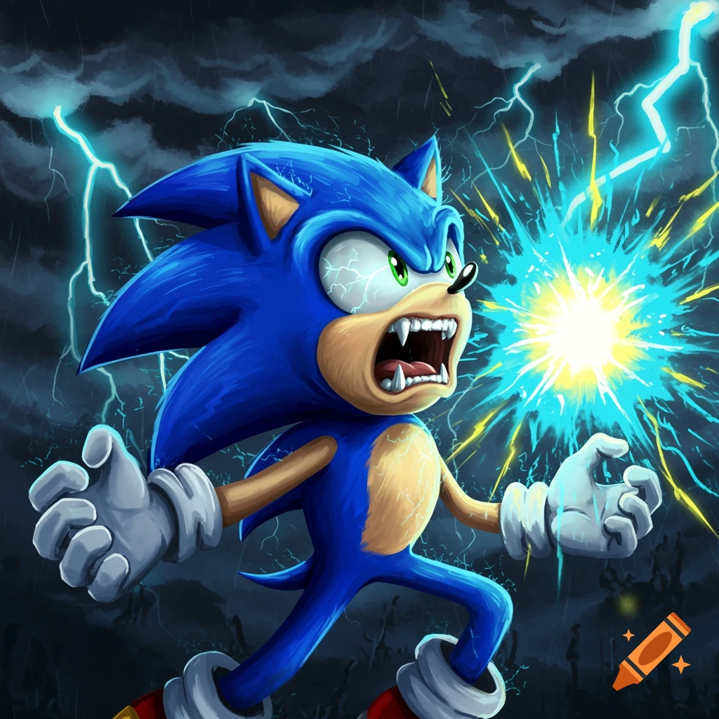 Sonic the Hedgehog using Supersonic Thunder Roar on Craiyon