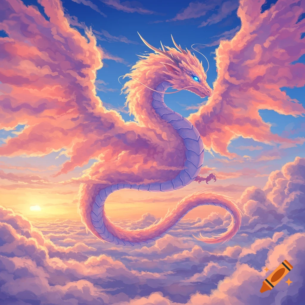Flying dragon composed of clouds on Craiyon